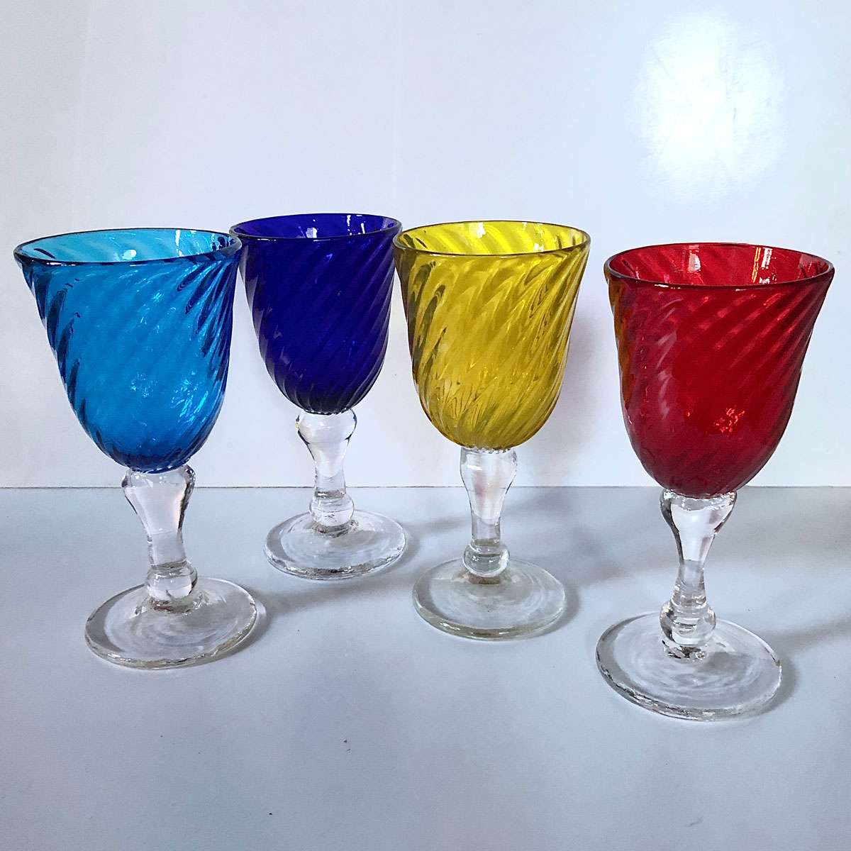 Short Twisted Water Wine Glasses - Strini Art Glass