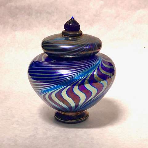 Cobalt luster Urn with pulled lines - Strini Art Glass